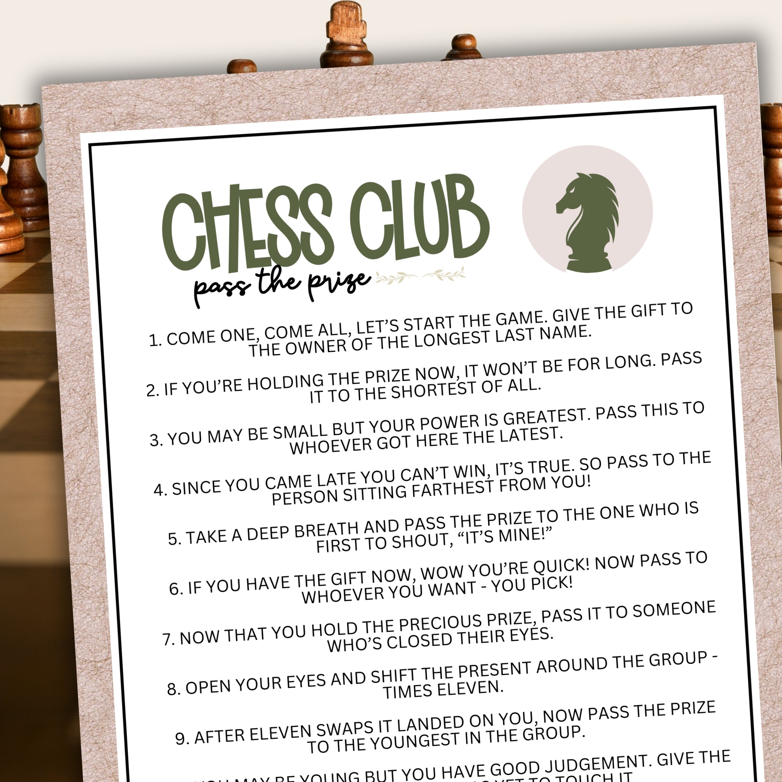 Chess Club Pass The Prize – Party Prints Press