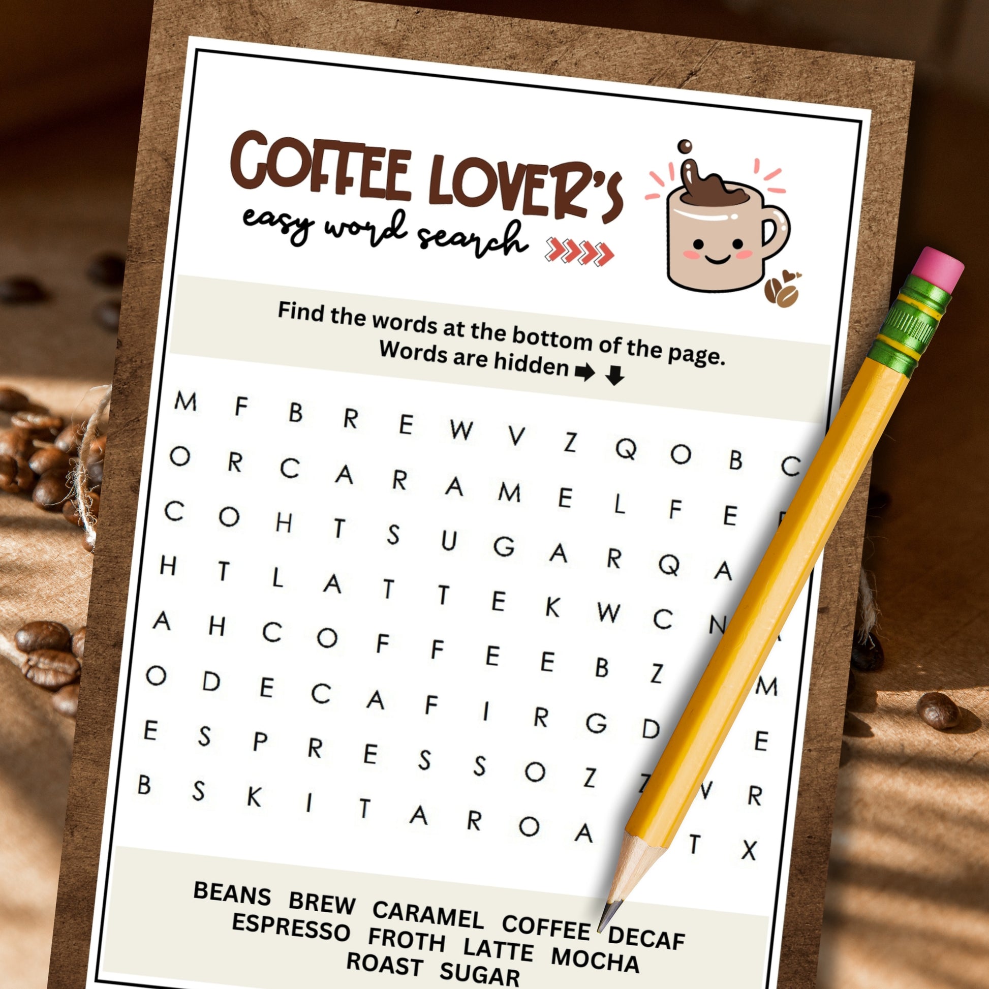 Coffee Easy Word Search – Party Prints Press