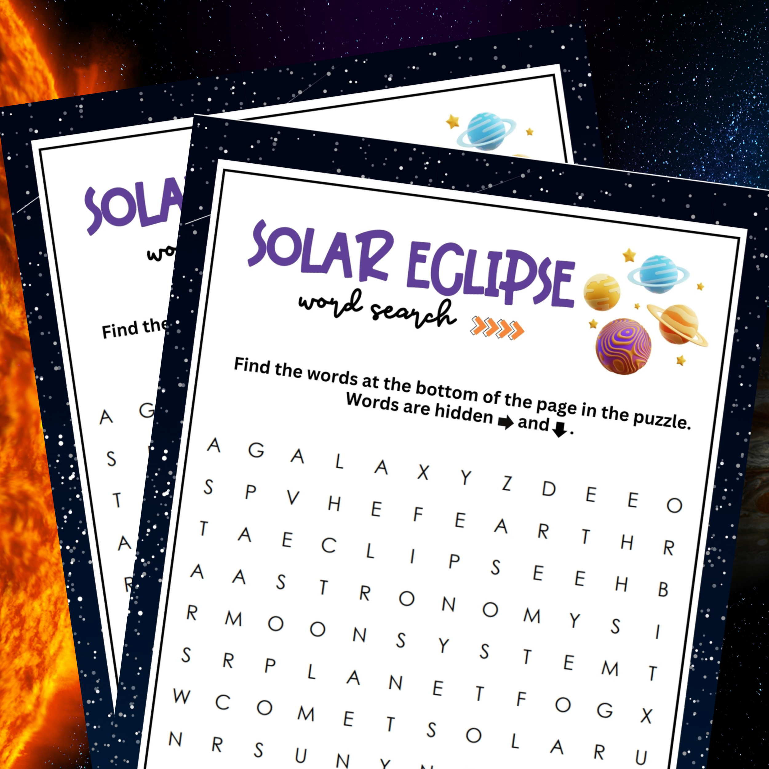 Solar Eclipse Easy Word Search – Party Prints Press